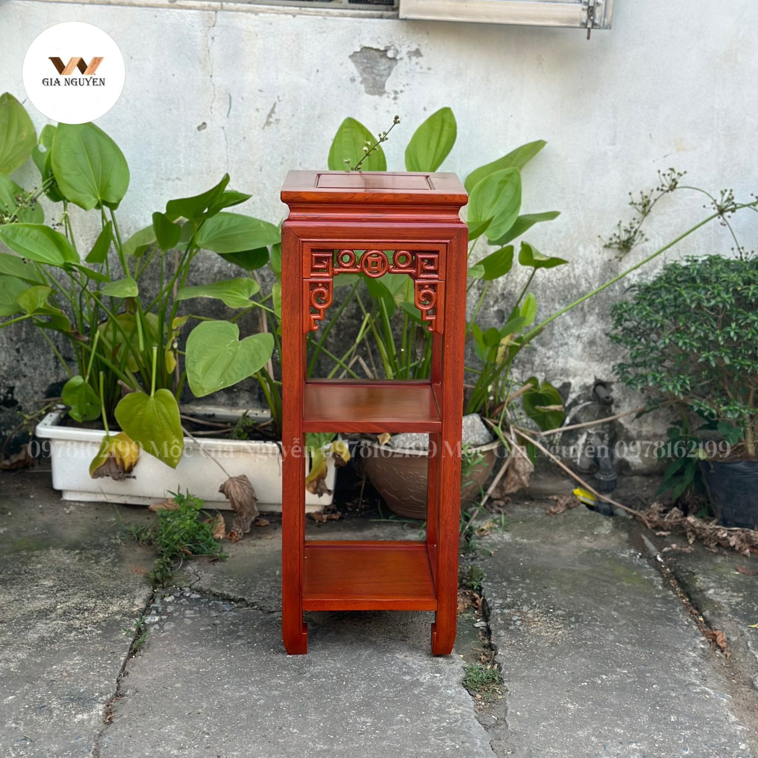 Đôn vuông 2 tầng cao 80cm màu gỗ hương - Mộc Gia Nguyễn